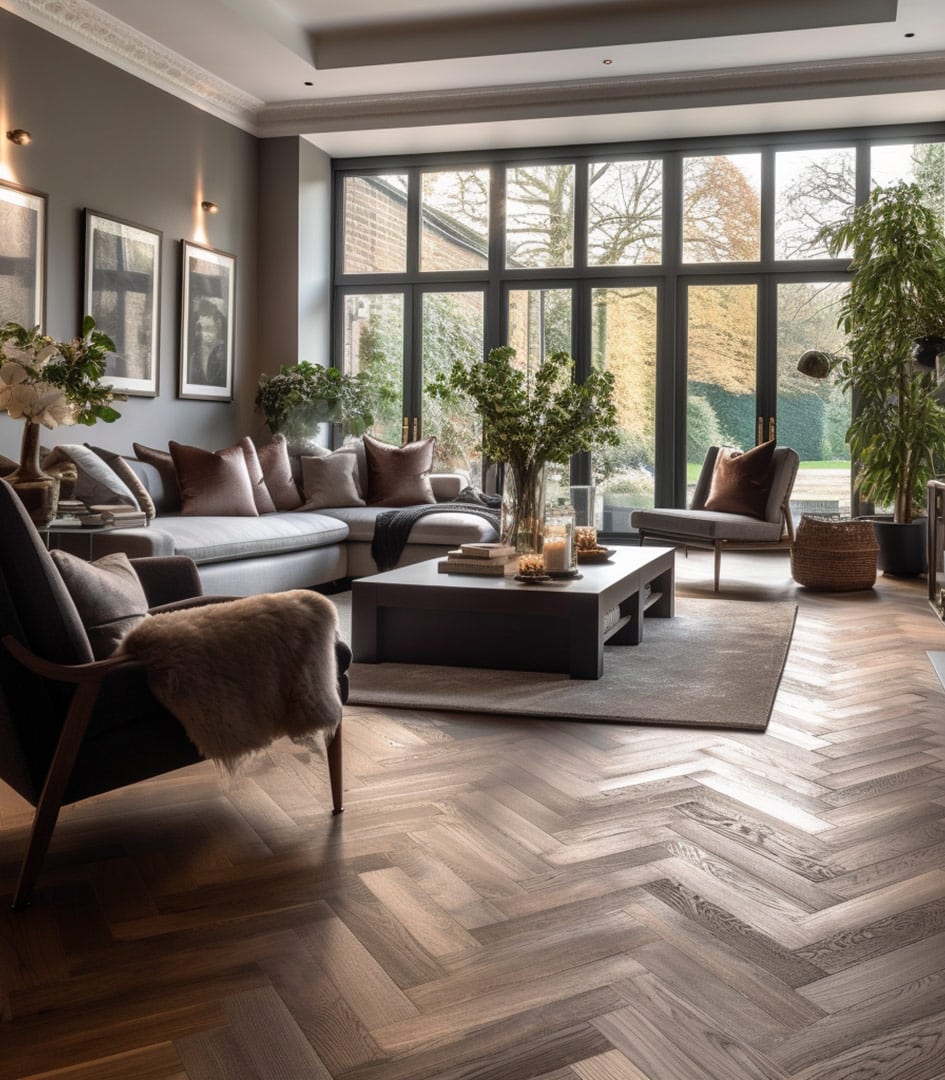 Fumed Oak Herringbone, Brushed & UV Oiled - 90mm x 14mm Engineered ...